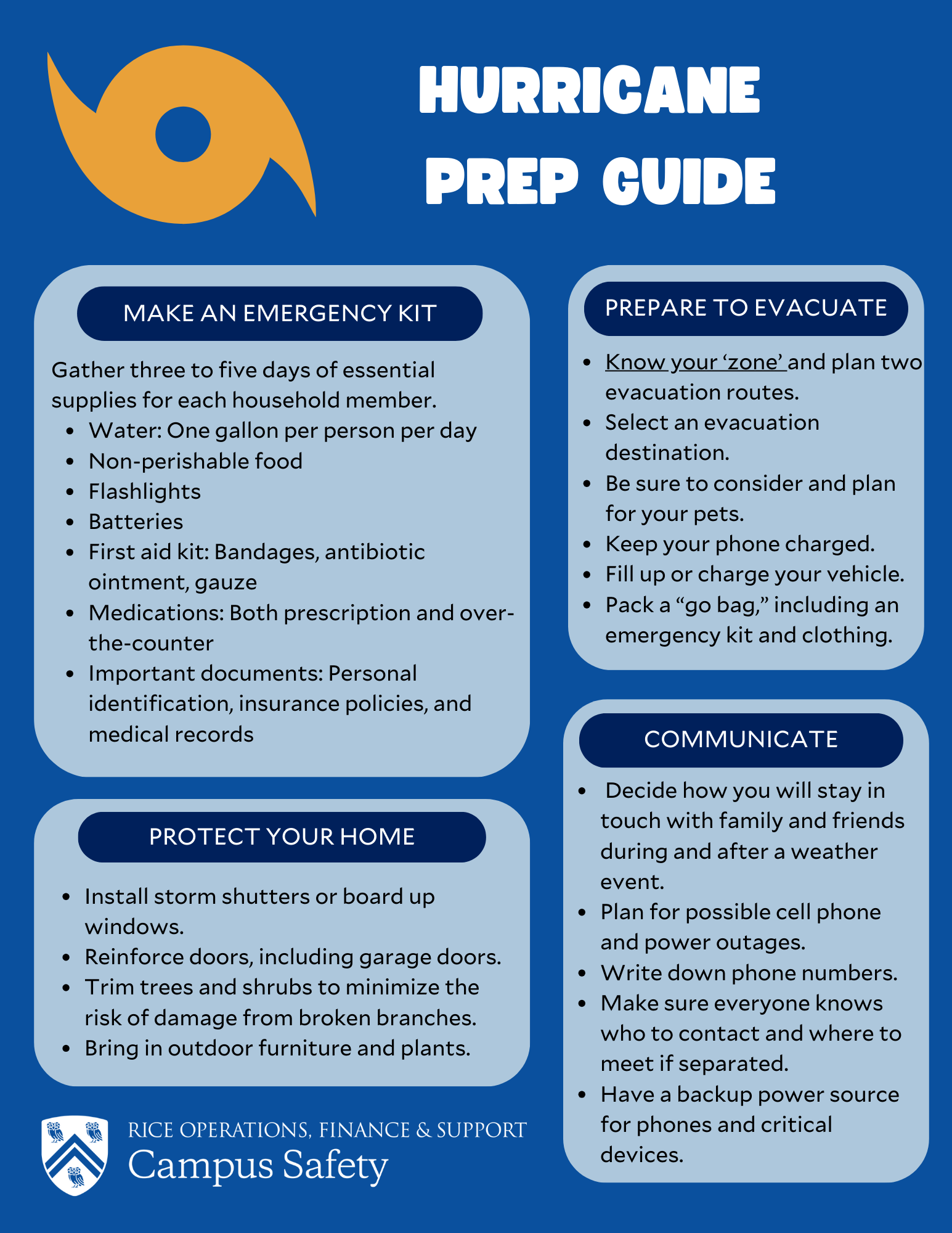 Prepare for Hurricane Season | Office of Finance and Administration | Rice University